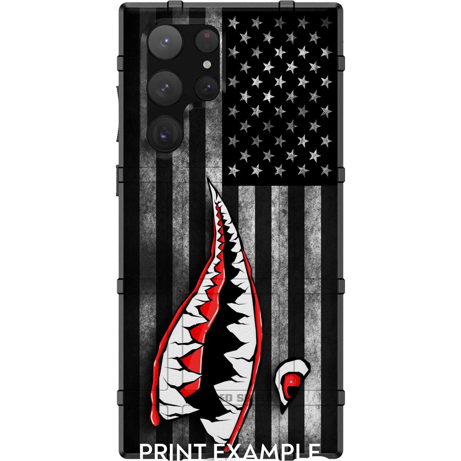 Psycho Teeth Warhawk Tiger Shark on Subdued US Flag Custom Printed And ...