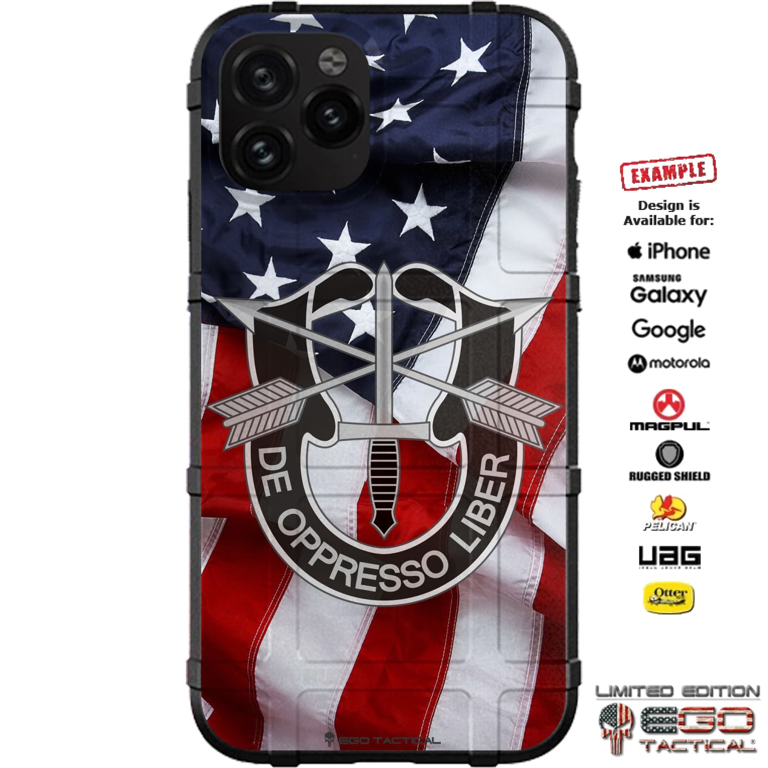 United States Army Special Forces De Oppresso Liber on Waving Flag Cus ...