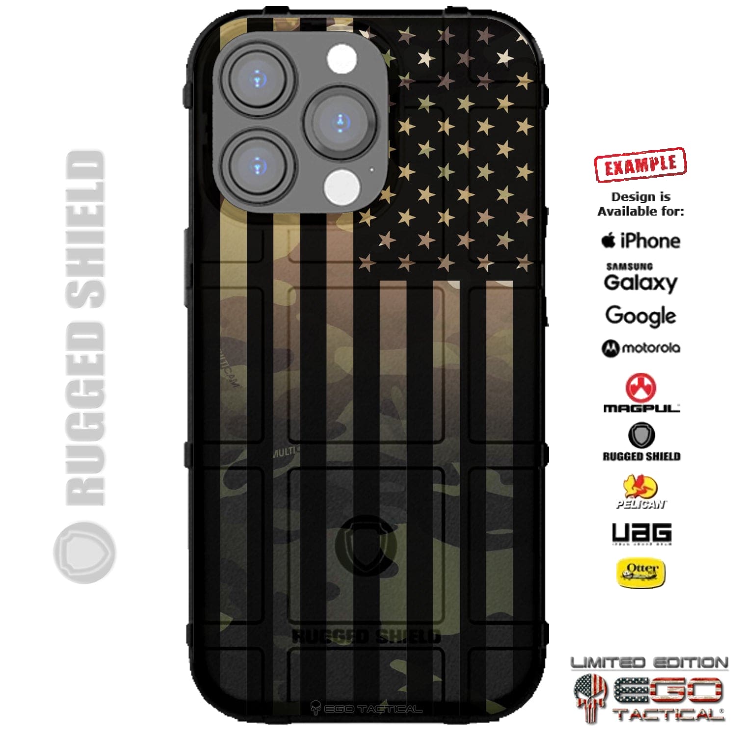 Multicam Fade to Multicam Black US American Flag Custom Printed Androi ...