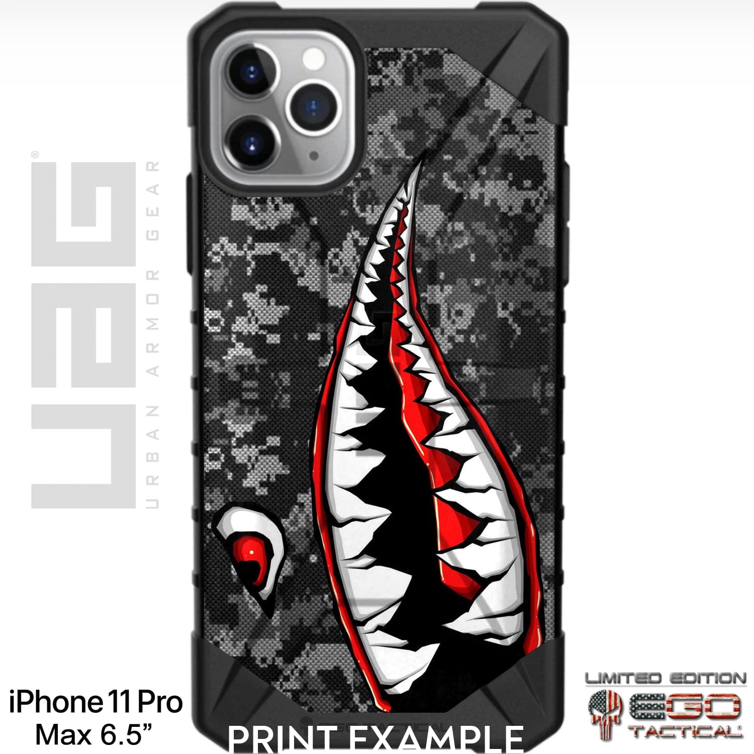 Psycho Teeth Warhawk Tiger Shark on Black Ops Camo Custom Printed Andr ...