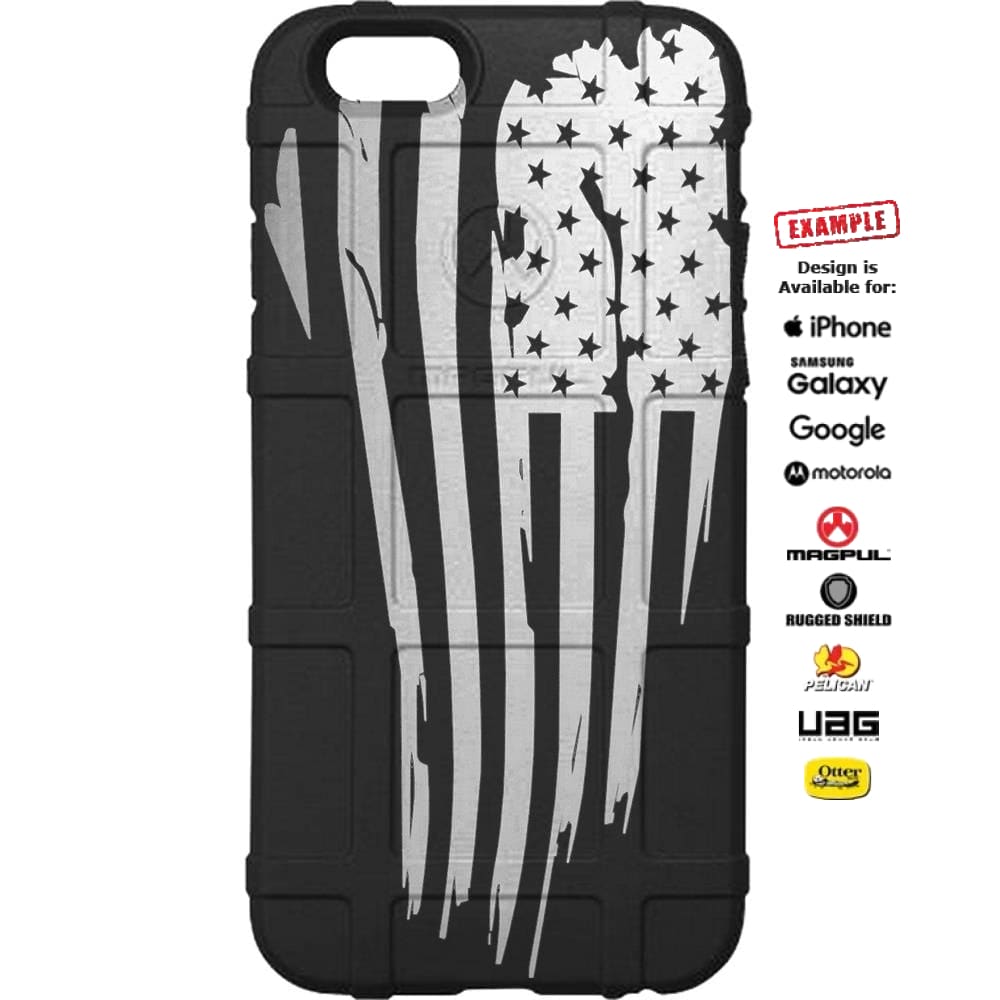 Tattered US American Flag on Black Custom Printed Android & Apple Phon ...